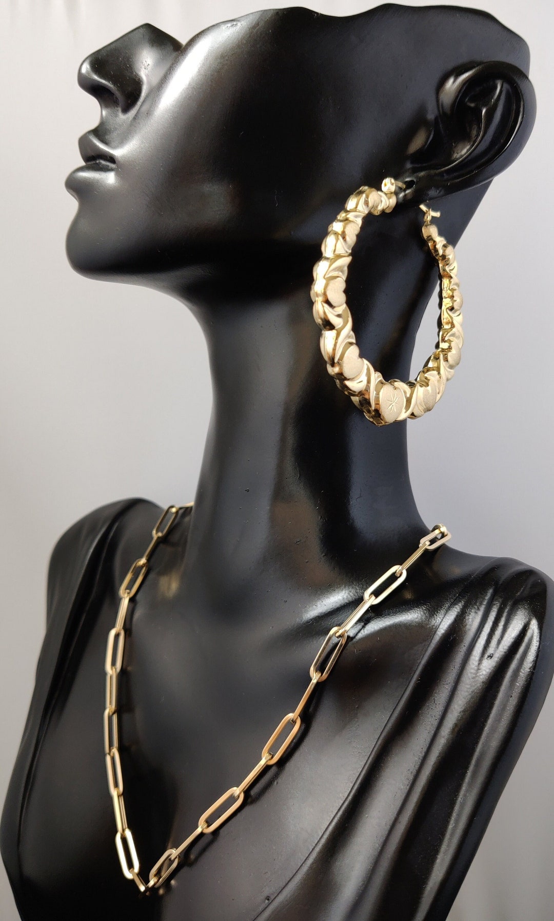 14k Real Solid Yellow Gold Textured Heart Hoop Earrings,high Quality ...