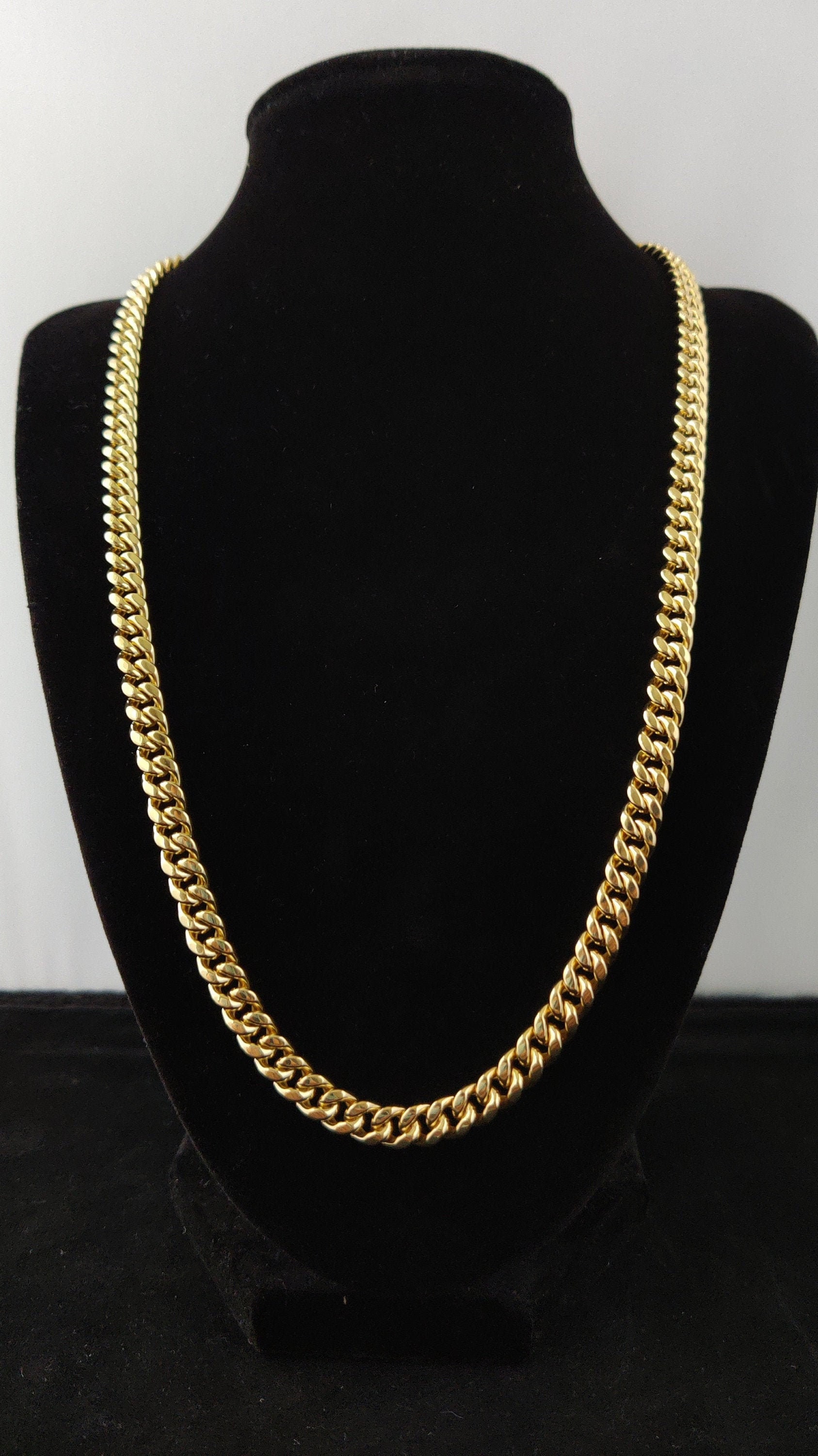 10k Real Gold Miami Cuban Link Chain Necklace 6.7mm 22 Inches Real 10K ...