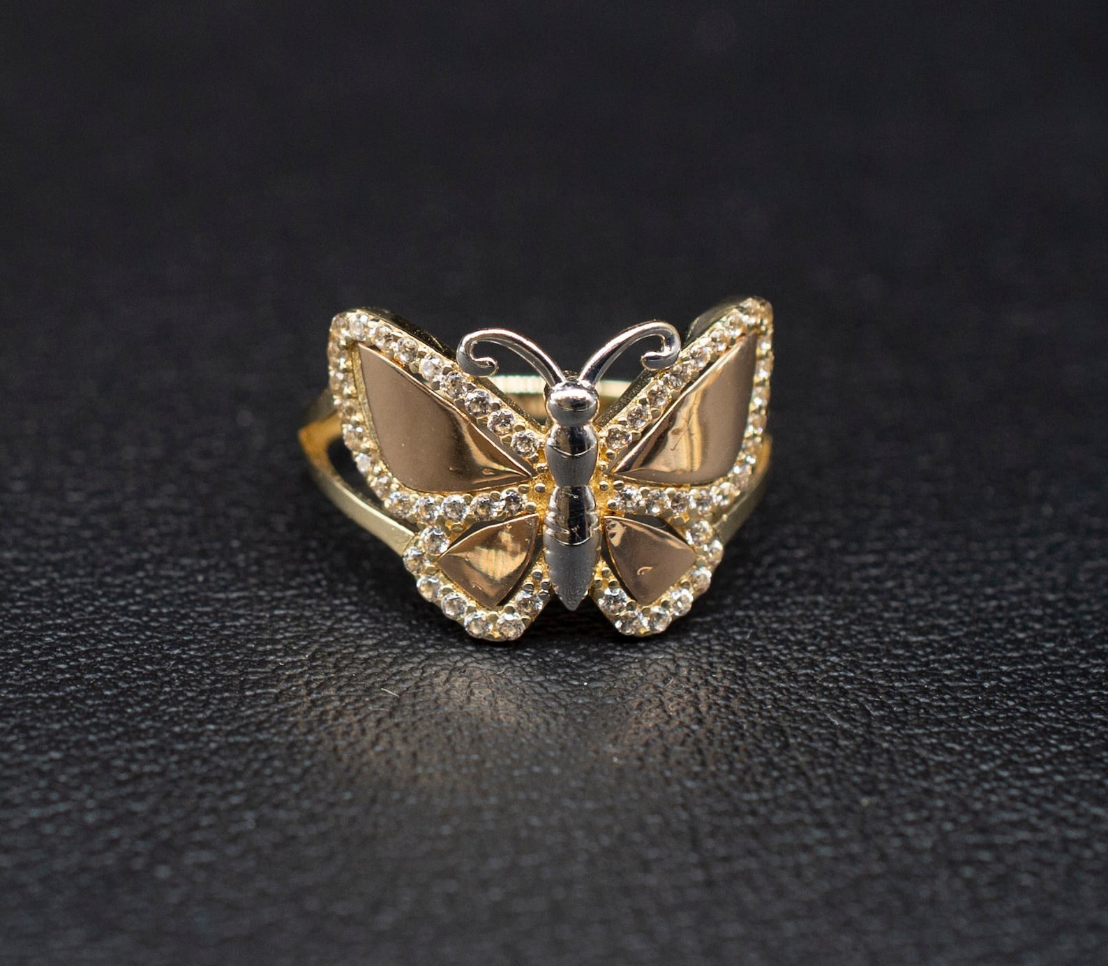 14k Real Solid Yellow Gold Butterfly Ring, 14k Solid Gold Women Dainty ...