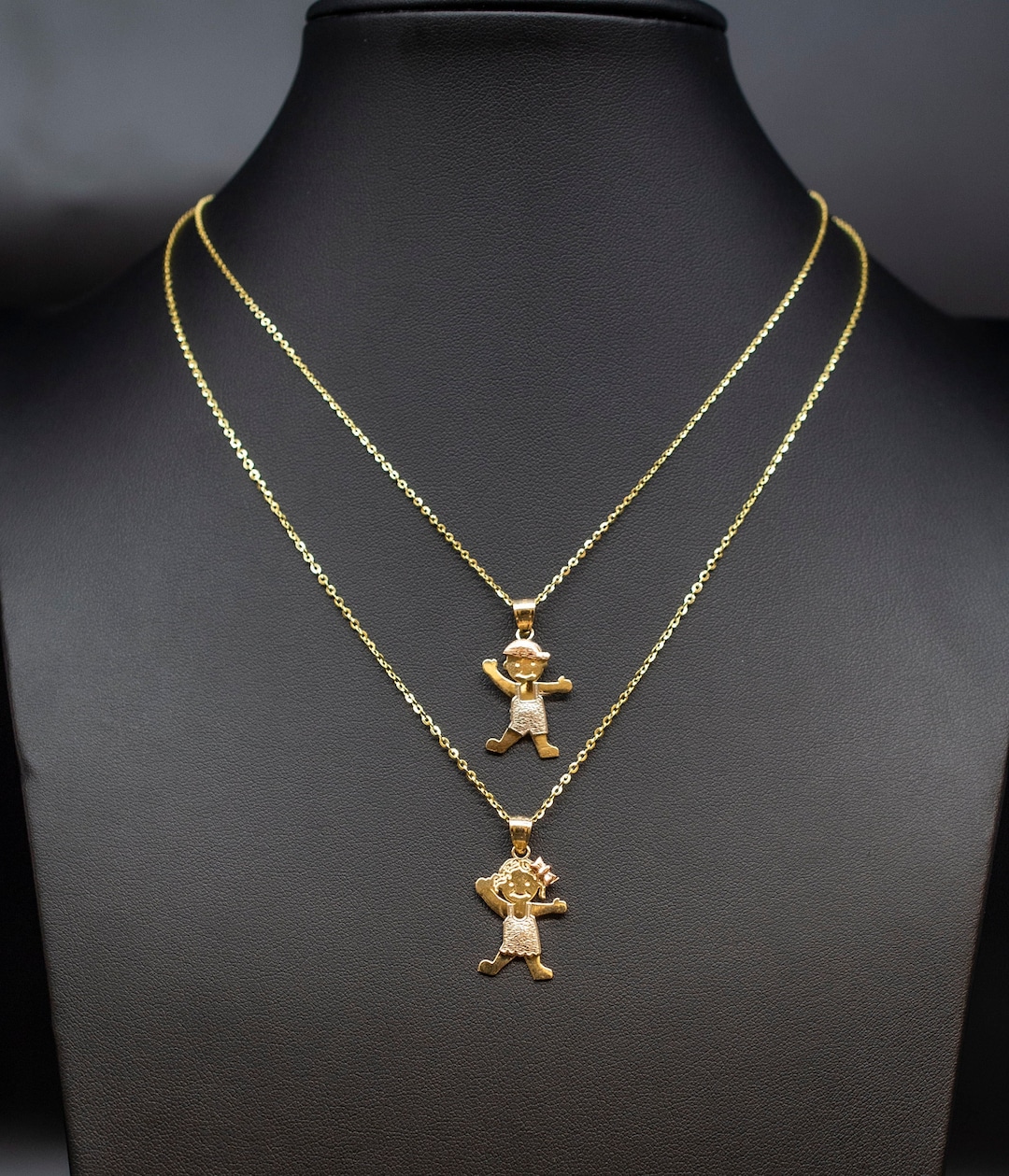 14k Real Gold Girl and Boy Necklace,14k Real SOLID Gold Girl and Boy ...