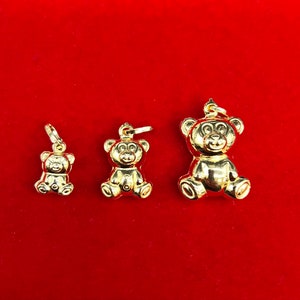 14K Real SOLID Gold Puffed Teddy Bear, 14k Real Gold 1.3mm Cable Chain ...