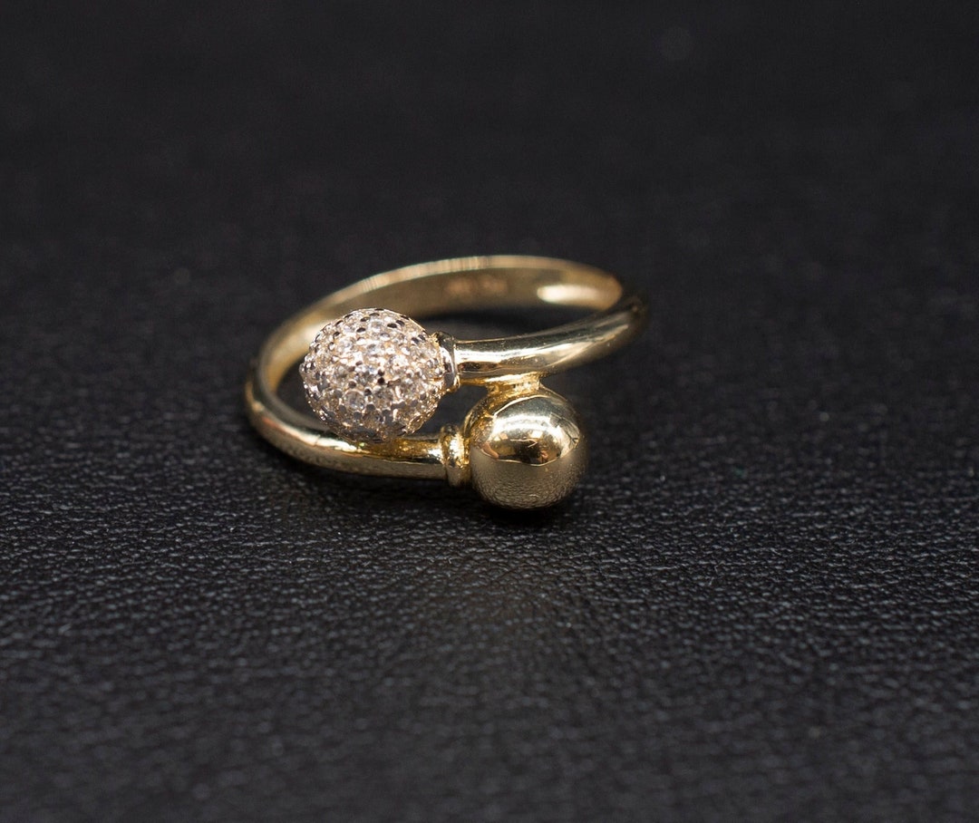 14k Real Solid Yellow Gold Bead Ball Ring, 14k Solid Gold Women Ring ...