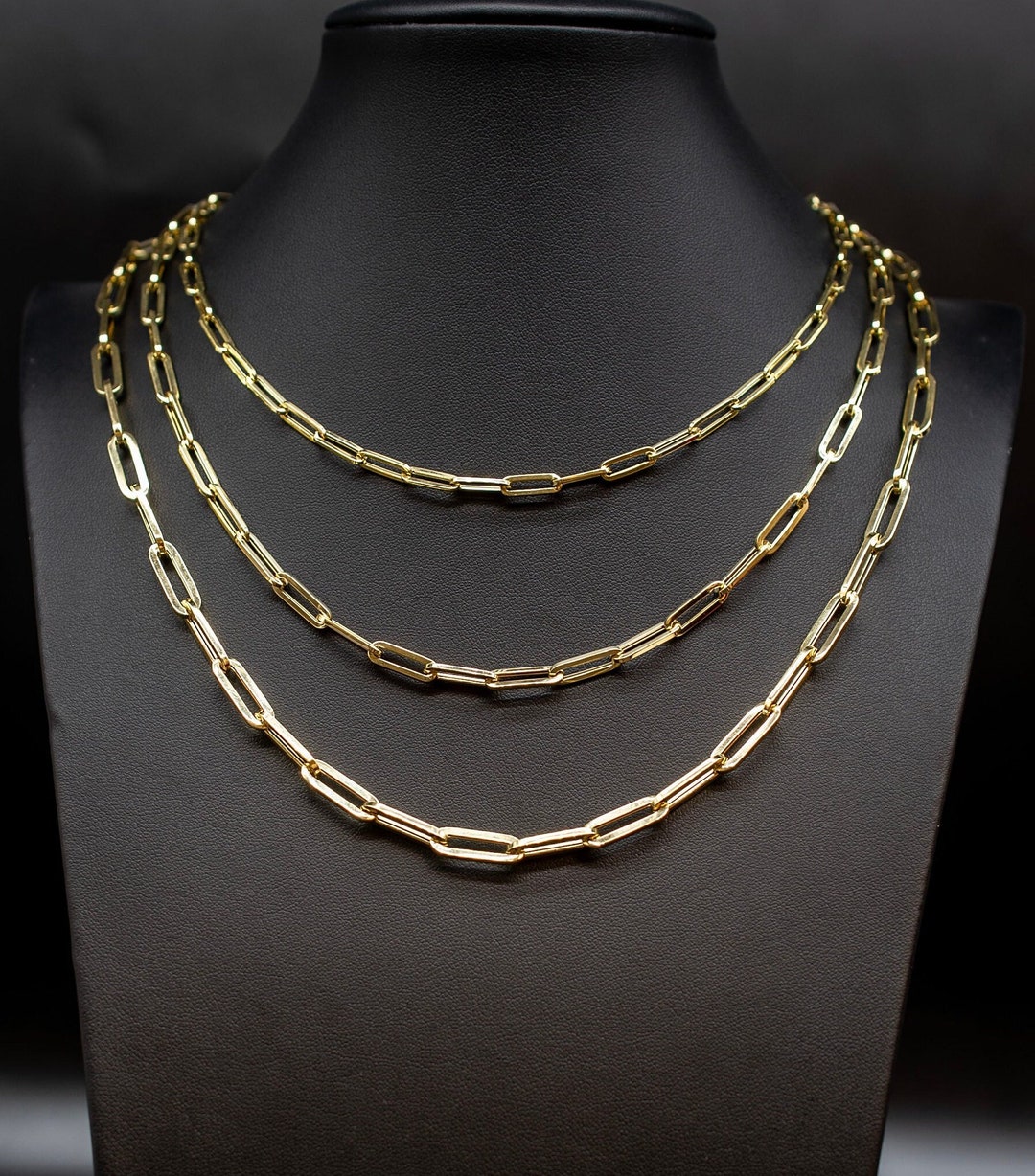 14k Real Gold Paperclip Chain,14k Gold Paperclips Necklace, Women and ...