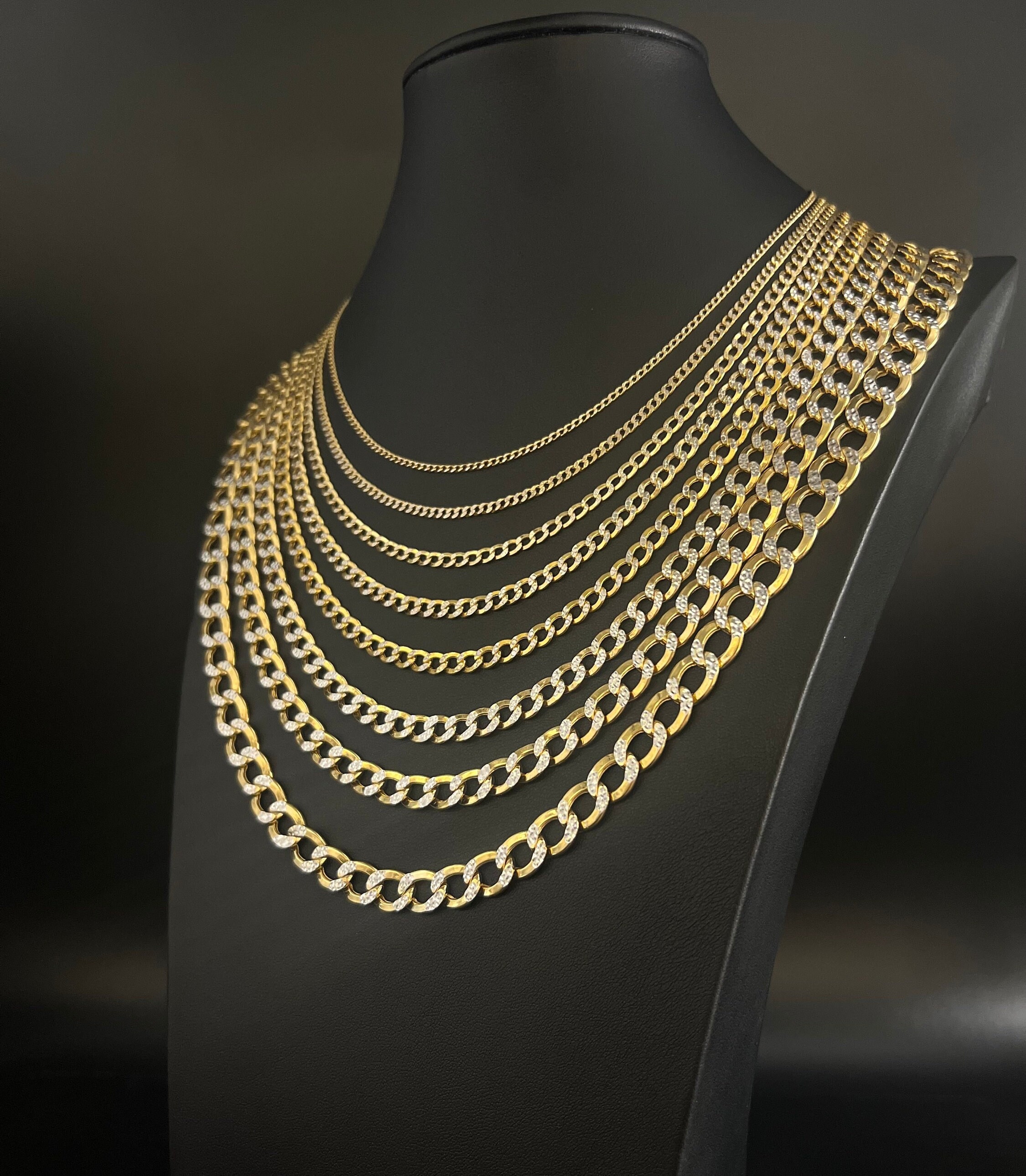 14K Gold Pave Cuban Curb Link Chain, 2mm-9.8mm Pave Cuban Curb Chain ...