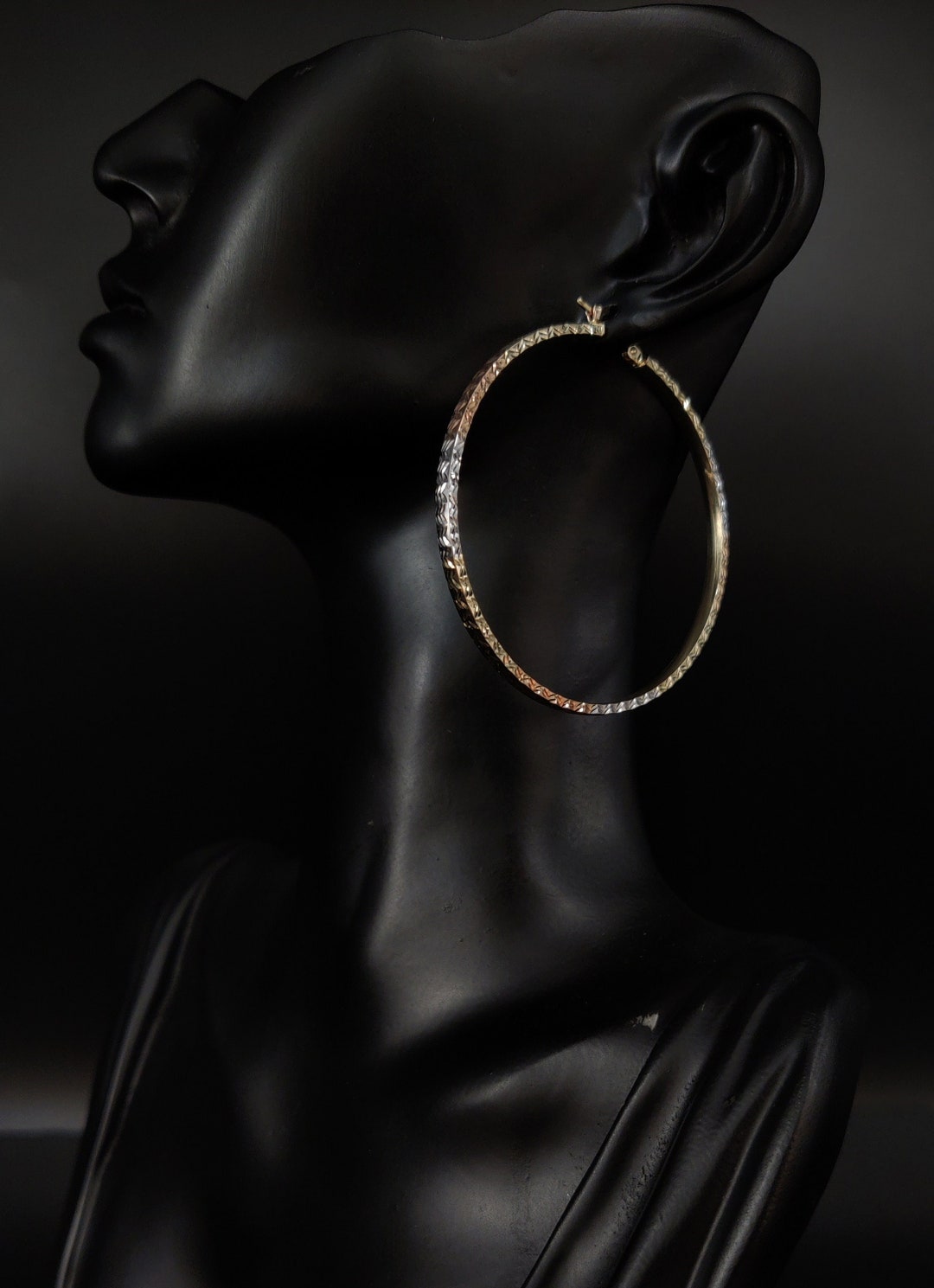 14k Real Solid Gold Tricolor Hoop Earrings, Tricolor Hoop High Quality ...