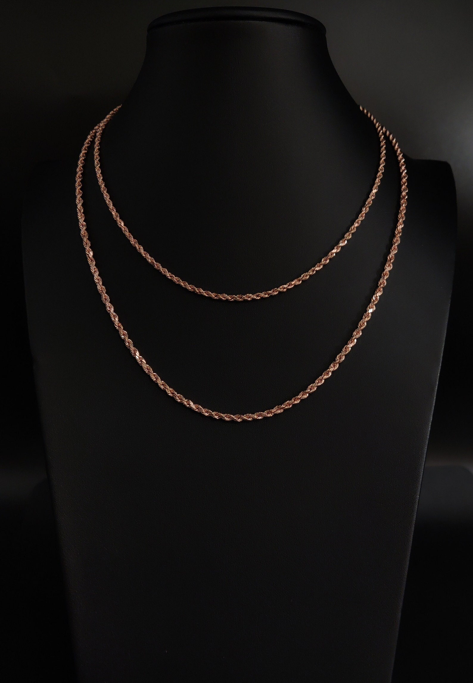 10K Rose Gold Rope Chain, 10k Real Rose Gold 2.6mm - 5.5mm Rope Chain ...