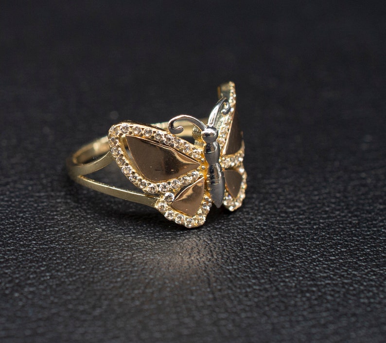 14k Real Solid Yellow Gold Butterfly Ring, 14k Solid Gold Women Dainty ...