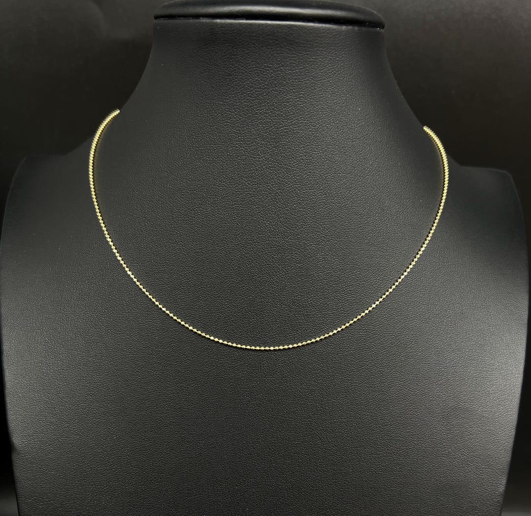 14K Solid Gold Bead Ball Chain Necklace , 1.2mm Ball Chain Necklace ...