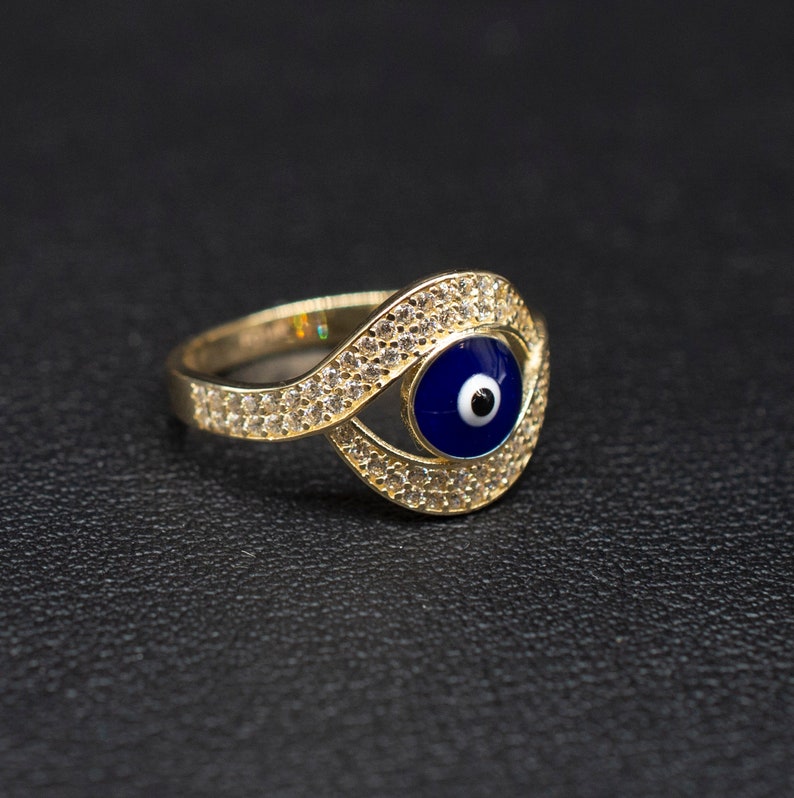 14k Real Solid Yellow Gold Evil Eye Ring 14k Solid Gold Women - Etsy