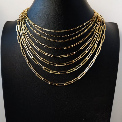 Solid 14k Gold Italian Paperclip Chain Necklace 2mm 3mm 4mm - Etsy