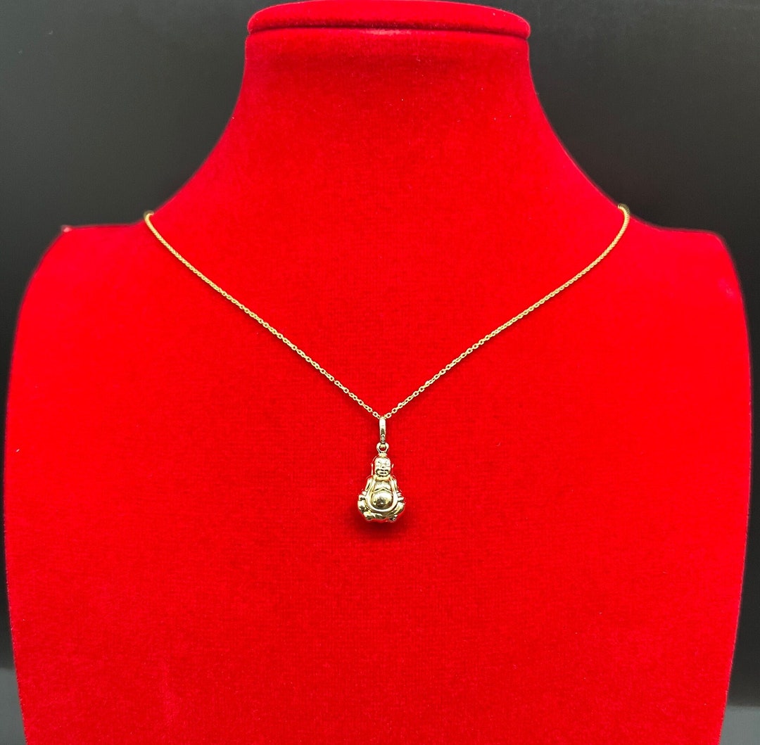 14k Real Gold Buddha Pendant Necklace, With 14k Solid Gold 1mm Cable ...
