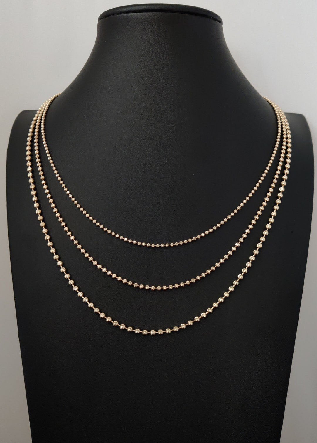 SOLID 10K Real Yellow Gold Half Moon Diamond Cut Bead Ball Chain ...