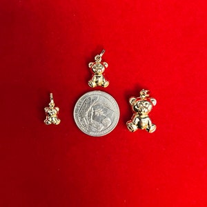 14K Real SOLID Gold Puffed Teddy Bear, 14k Real Gold 1.3mm Cable Chain ...