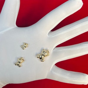 14K Real SOLID Gold Puffed Teddy Bear, 14k Real Gold 1.3mm Cable Chain ...