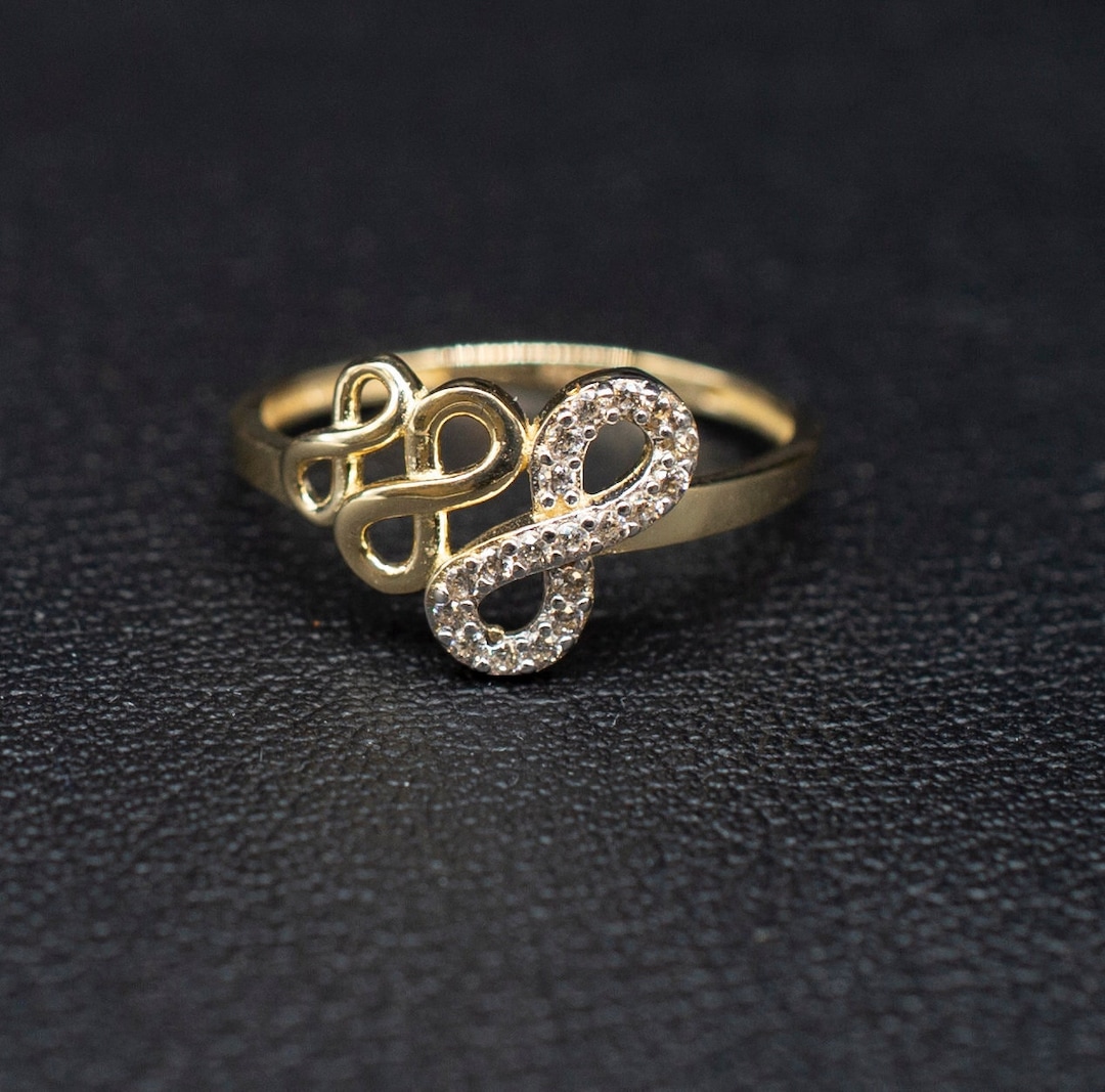 14k Real Solid Yellow Gold Infinity Ring, 14k Solid Gold Women Dainty ...