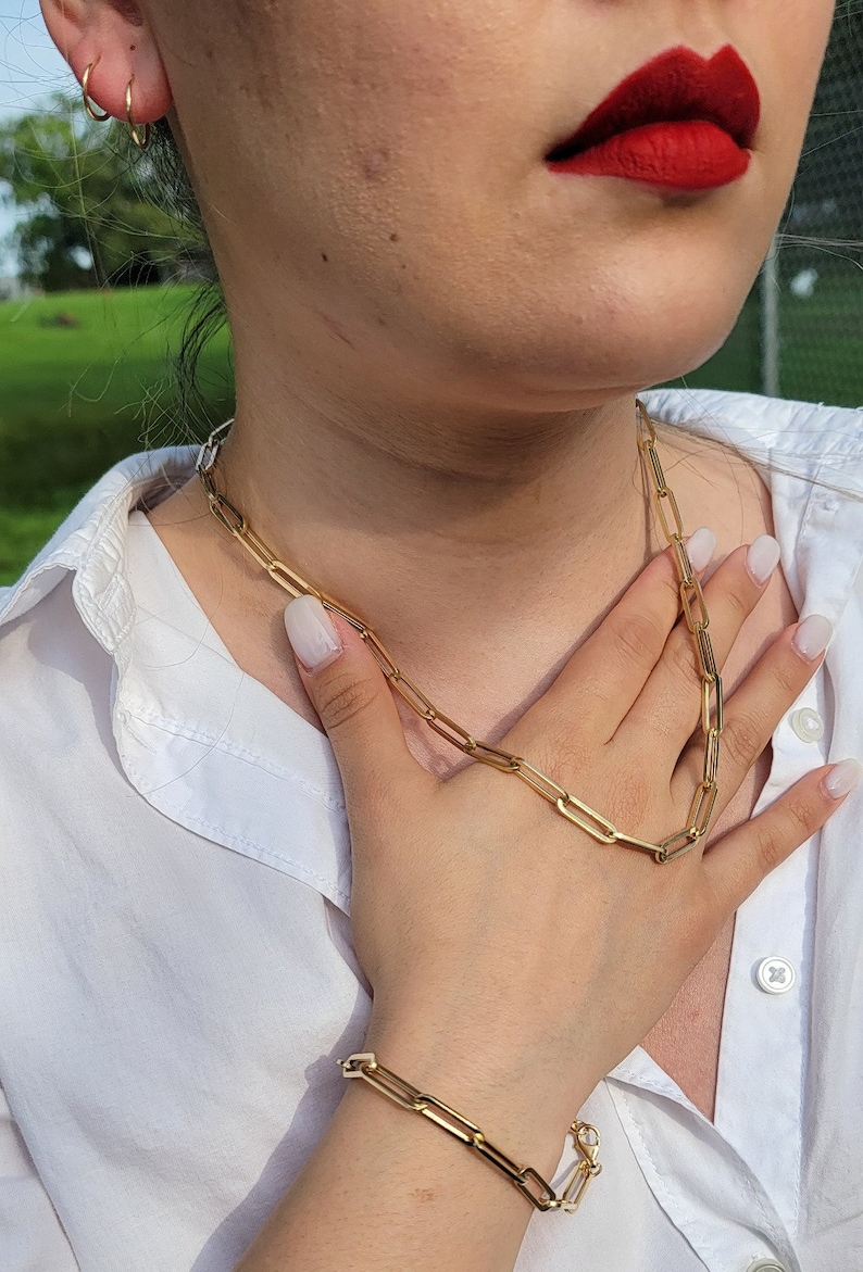 14k Yellow Gold Fancy Paperclip Chain Necklace Bracelet 3.5mm - Etsy