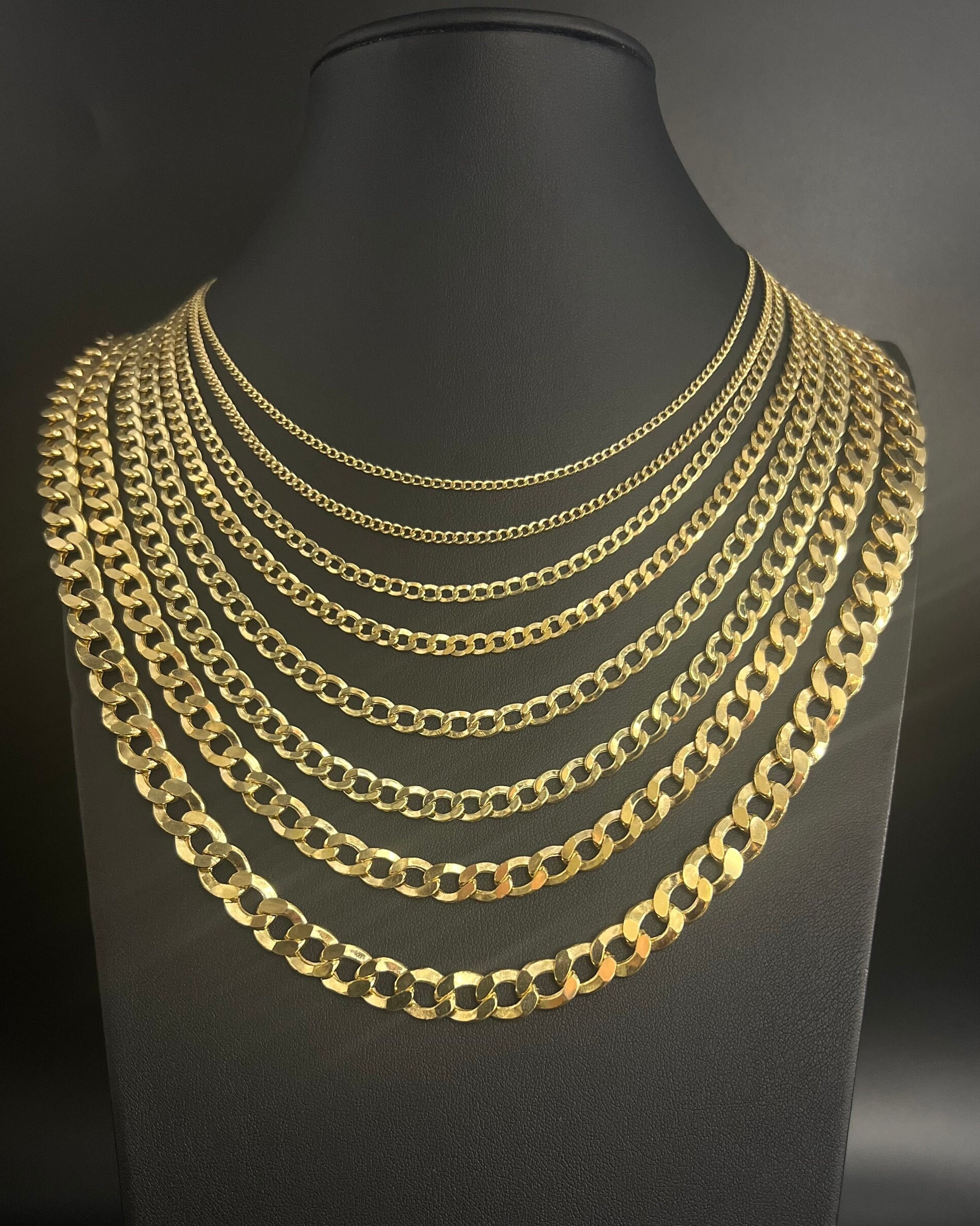 14K Real Gold Cuban Curb Link Chain, 2mm-9.8mm Cuban Curb Chain,14k ...