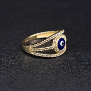 14k Real Solid Yellow Gold Evil Eye Ring, 14k Solid Gold Women Dainty Ring, Evil Eye Gold Ring ...