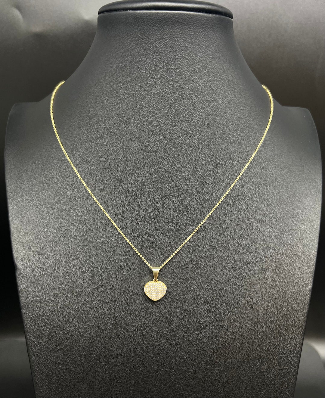 14k Real Gold Heart Pendants Necklace, With 14k Solid Gold 1mm Cable ...