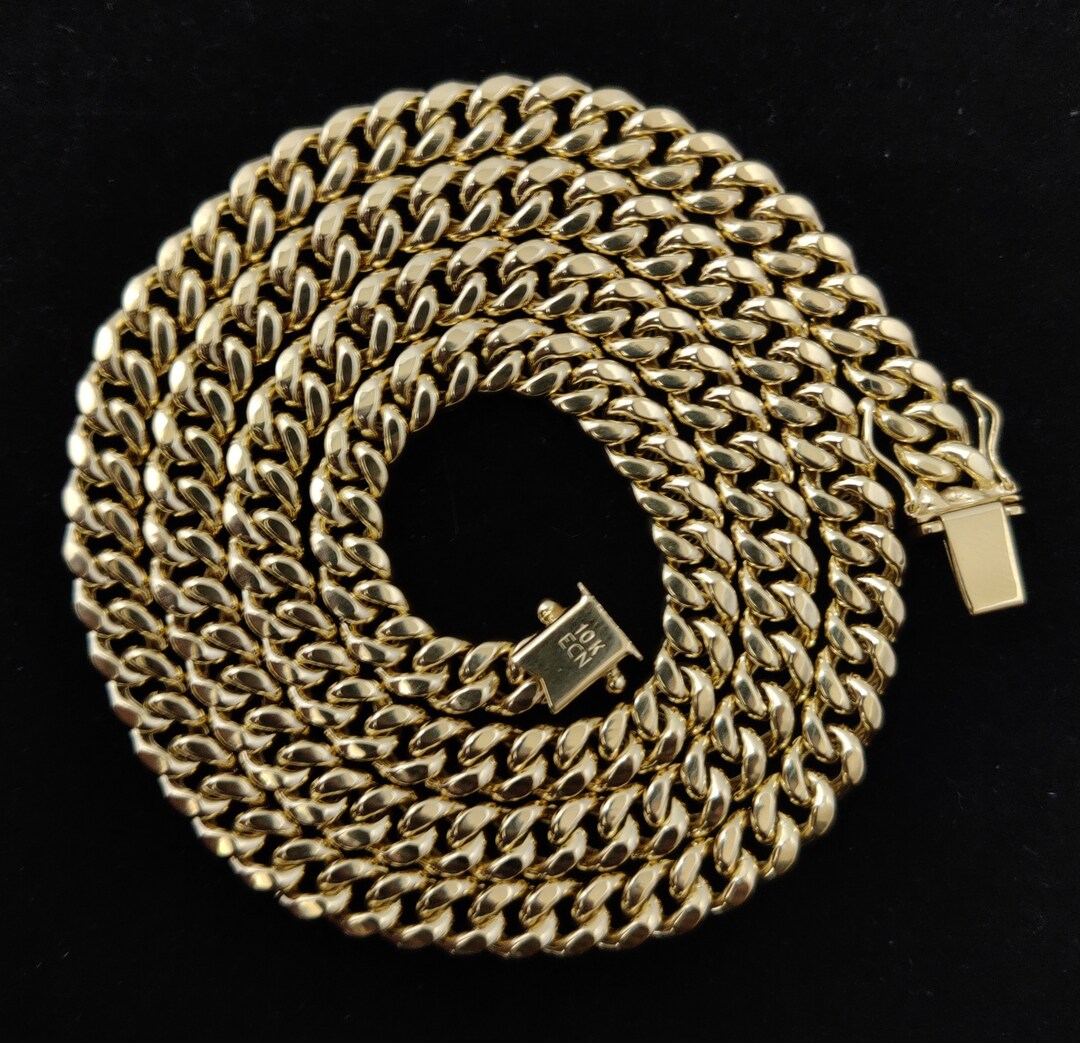 10k Real Gold Miami Cuban Link Chain Necklace 6.8mm 24 Inches Real 10K ...