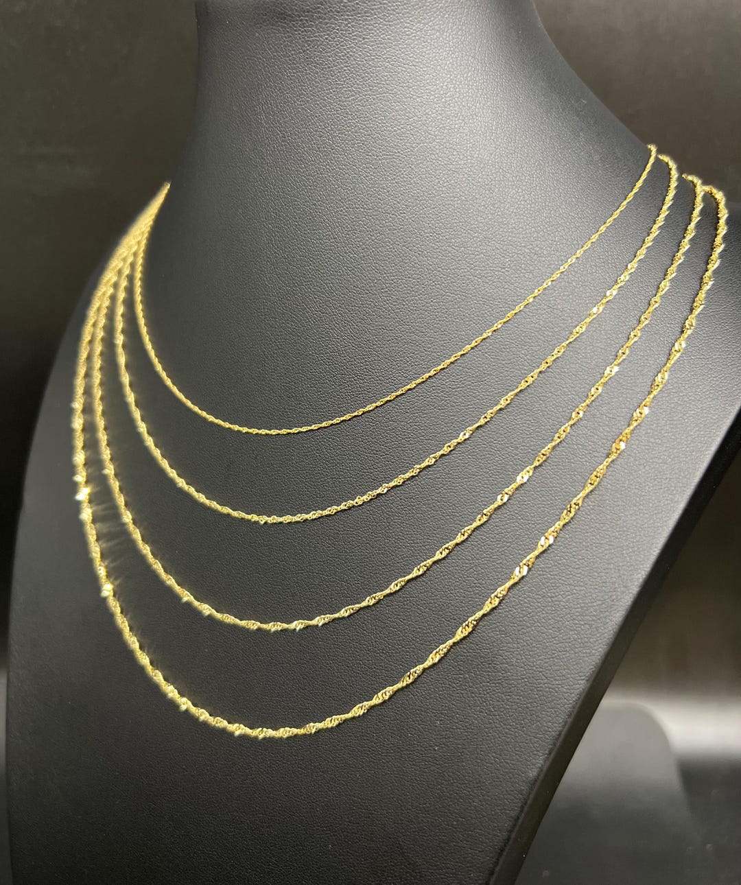 14K Real SOLID Gold Diamond Cut Singapore Chain, 14K Yellow Gold ...