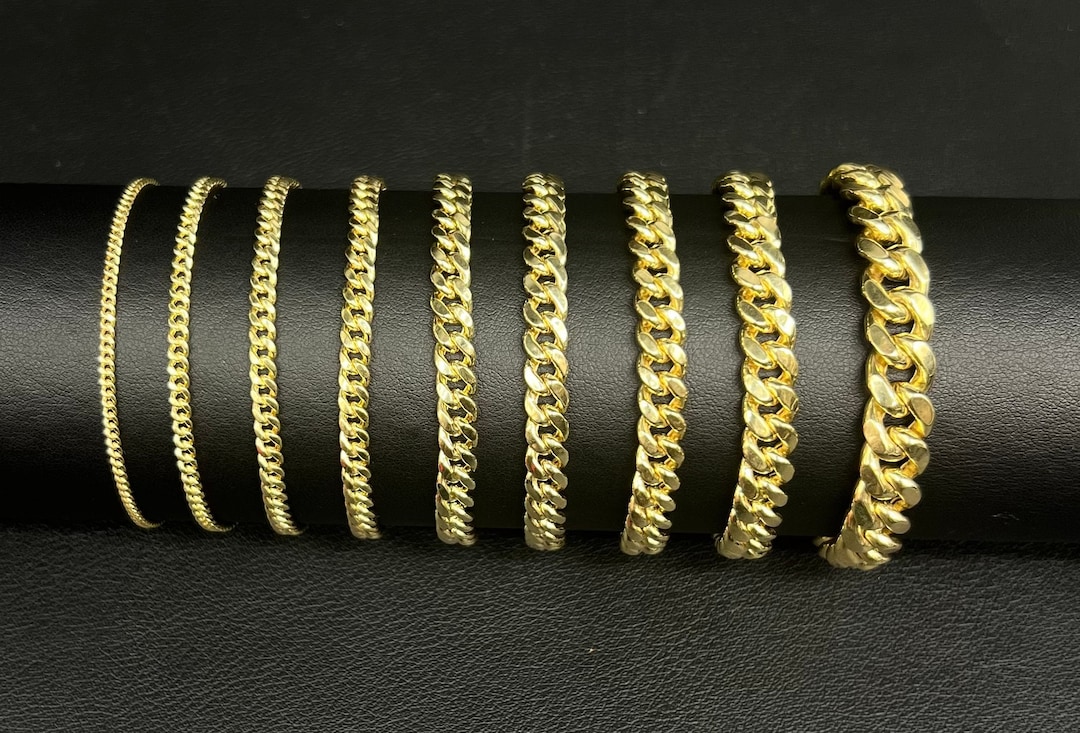 14k Gold Miami Cuban Bracelet, Real 14K Yellow Gold Miami Cuban Chain ...