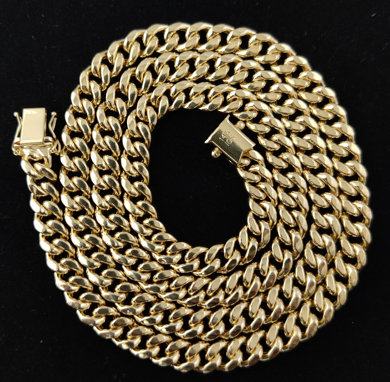 14k Real Gold Miami Cuban Link Chain Necklace 6.8mm 24 Inches Real 14K ...