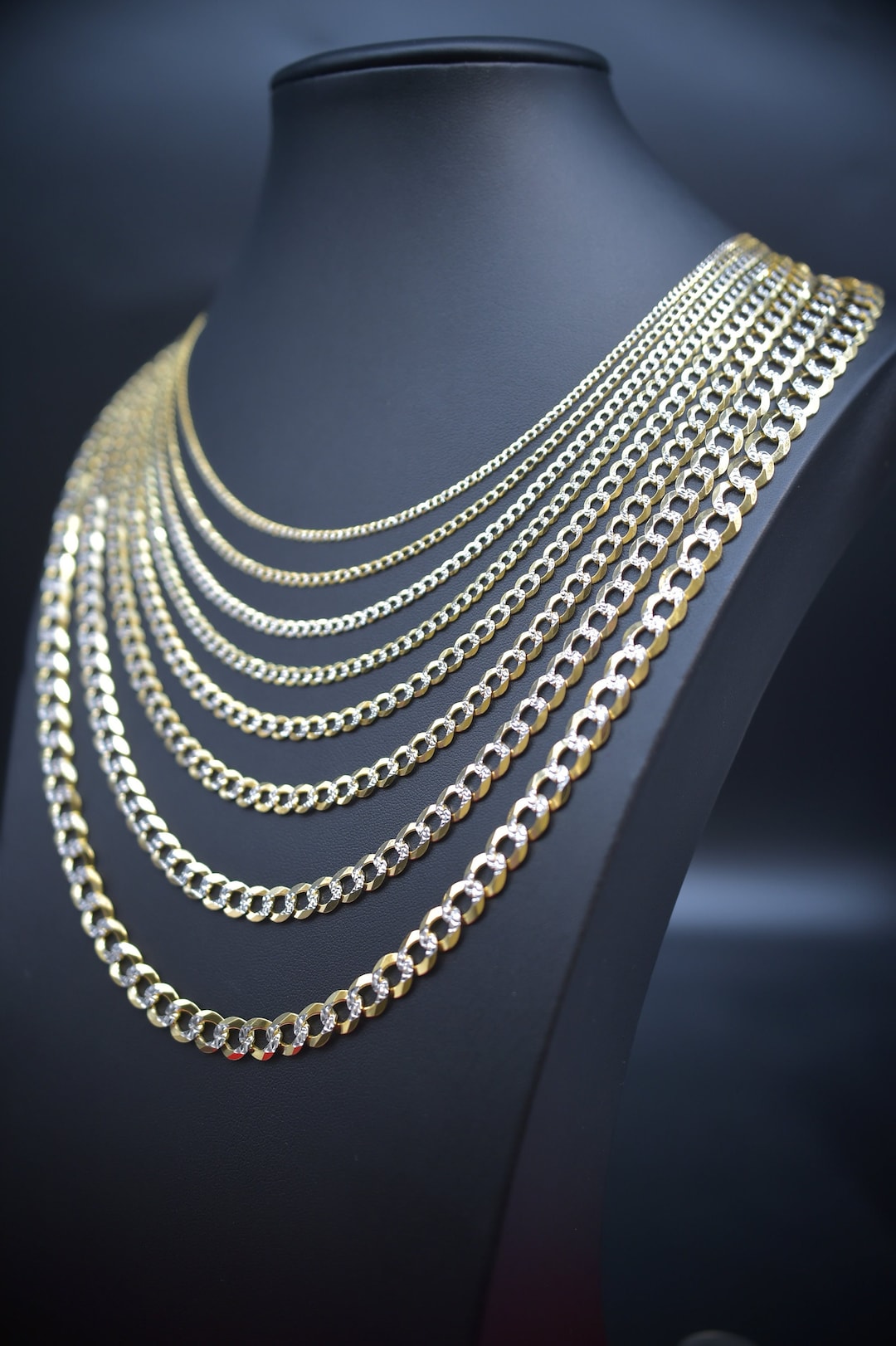 10K Real SOLID Gold Pave Cuban Curb Link Chain, SOLID Cuban Curb Chain,10k SOLID Two Tone Gold ...