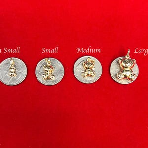 14K Real SOLID Gold Puffed Teddy Bear, 14k Real Gold 1.3mm Cable Chain ...