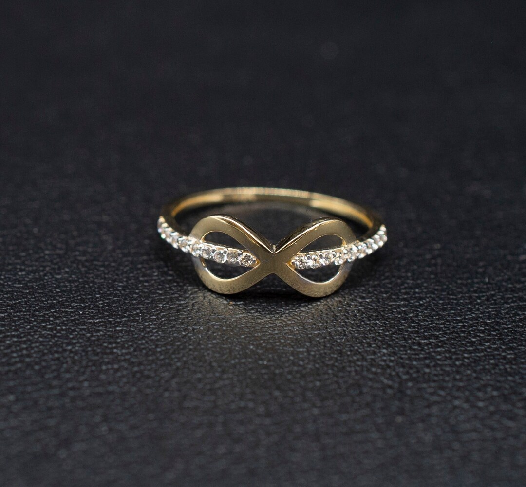 14k Real Solid Yellow Gold Infinity Ring, 14k Solid Gold Women Dainty ...