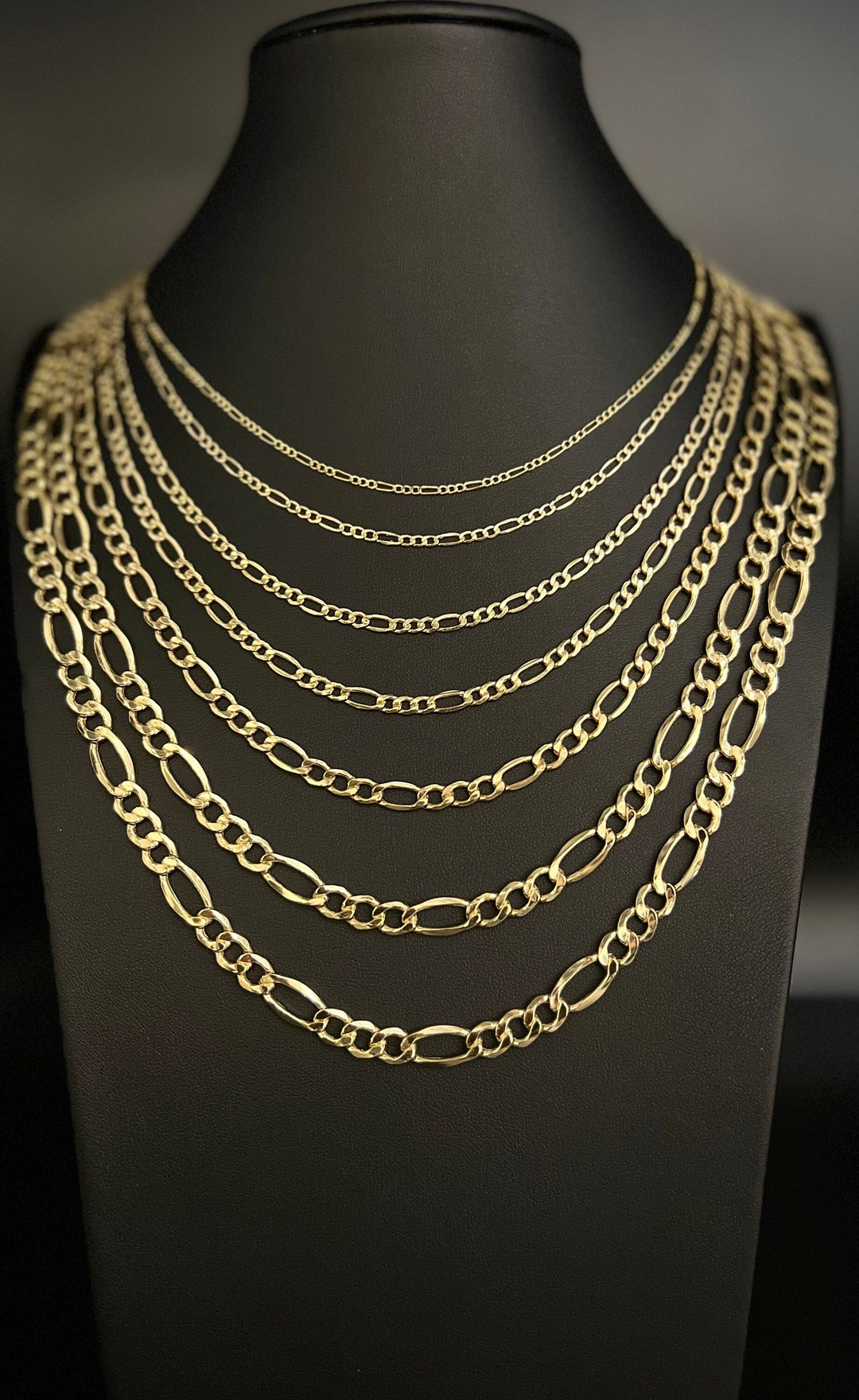 14K Yellow Gold Figaro Chain Necklace, 2mm - 7.5mm 16" - 28" Inch, 14k ...