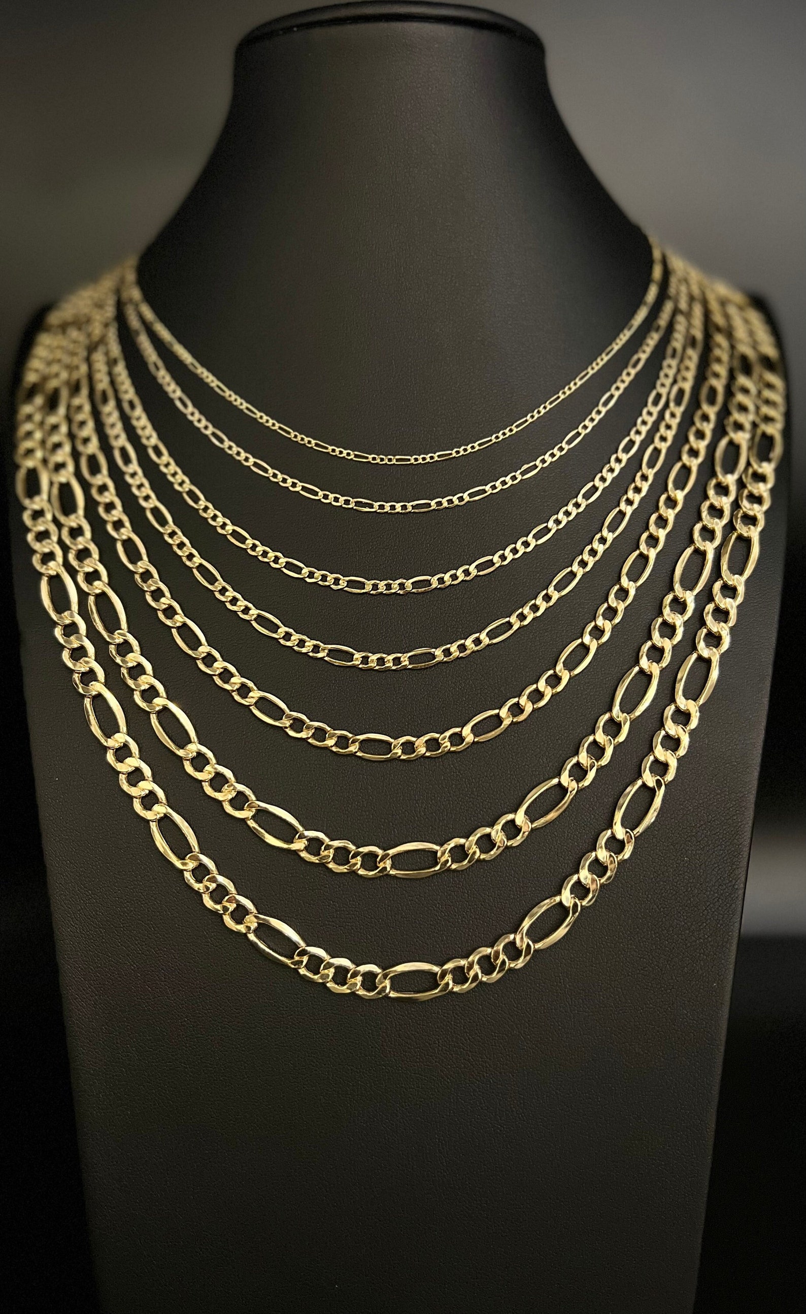 14K Yellow Gold Figaro Chain Necklace, 2mm 7.5mm 16 28 Inch, 14k Thick ...