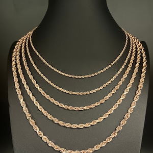 10K Rose Gold Rope Chain, 10k Real Rose Gold 2.6mm - 5.5mm Rope Chain ...