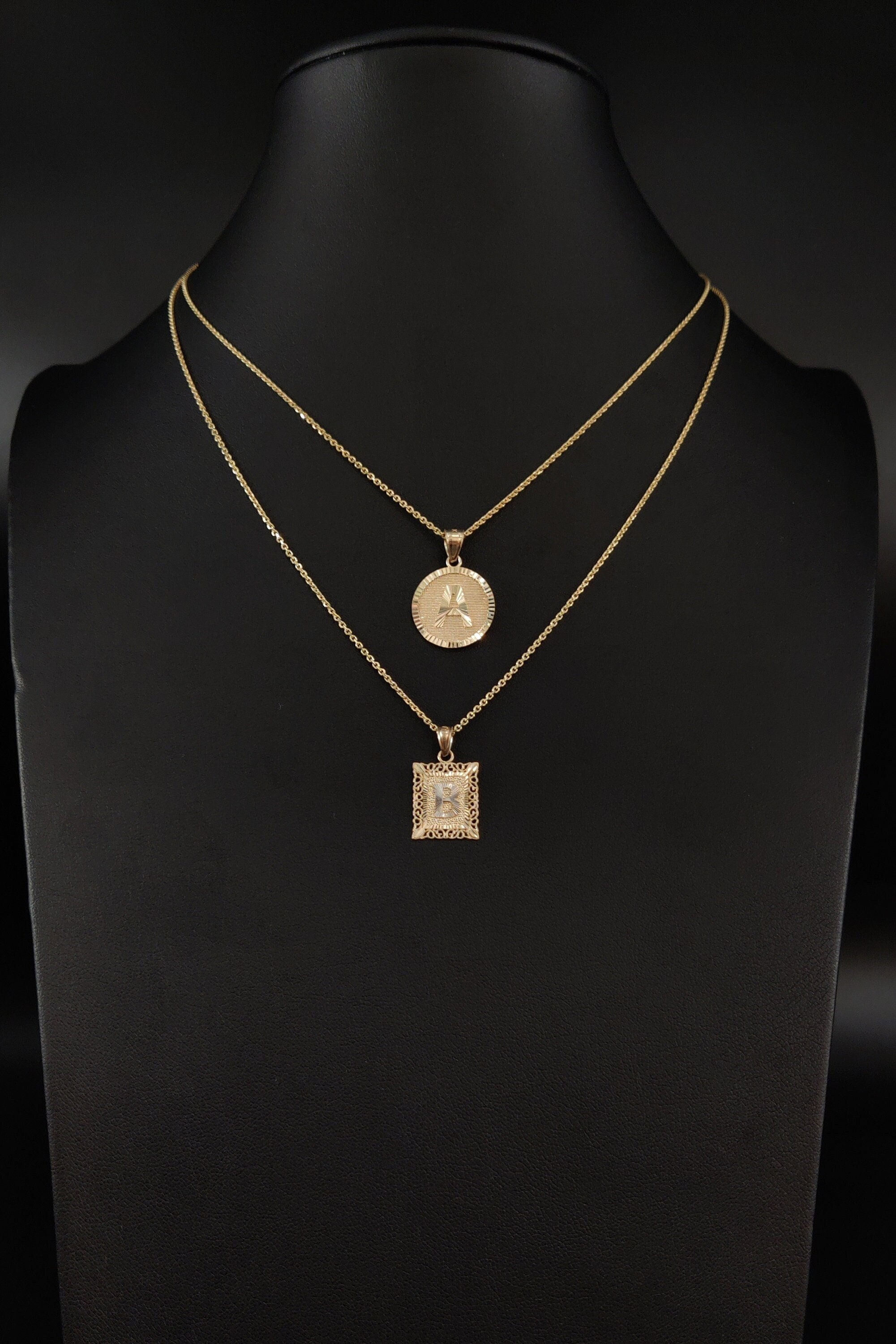 10k Real Solid Gold Initial Necklace With 10k 1.3mm Solid - Etsy