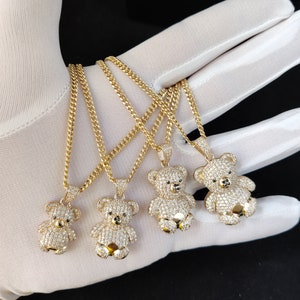 10k Real Gold Pendants Necklace,10k Real Gold Teddy Bear Charm,10k Real ...
