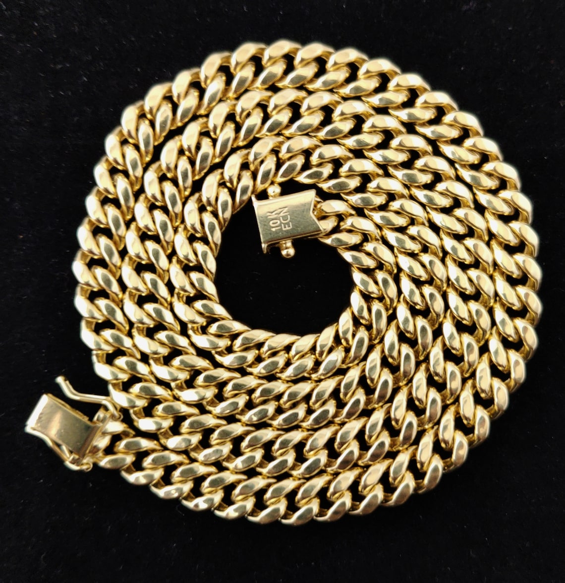 10k Real Gold Miami Cuban Link Chain Necklace 6.7mm 20 Inches - Etsy