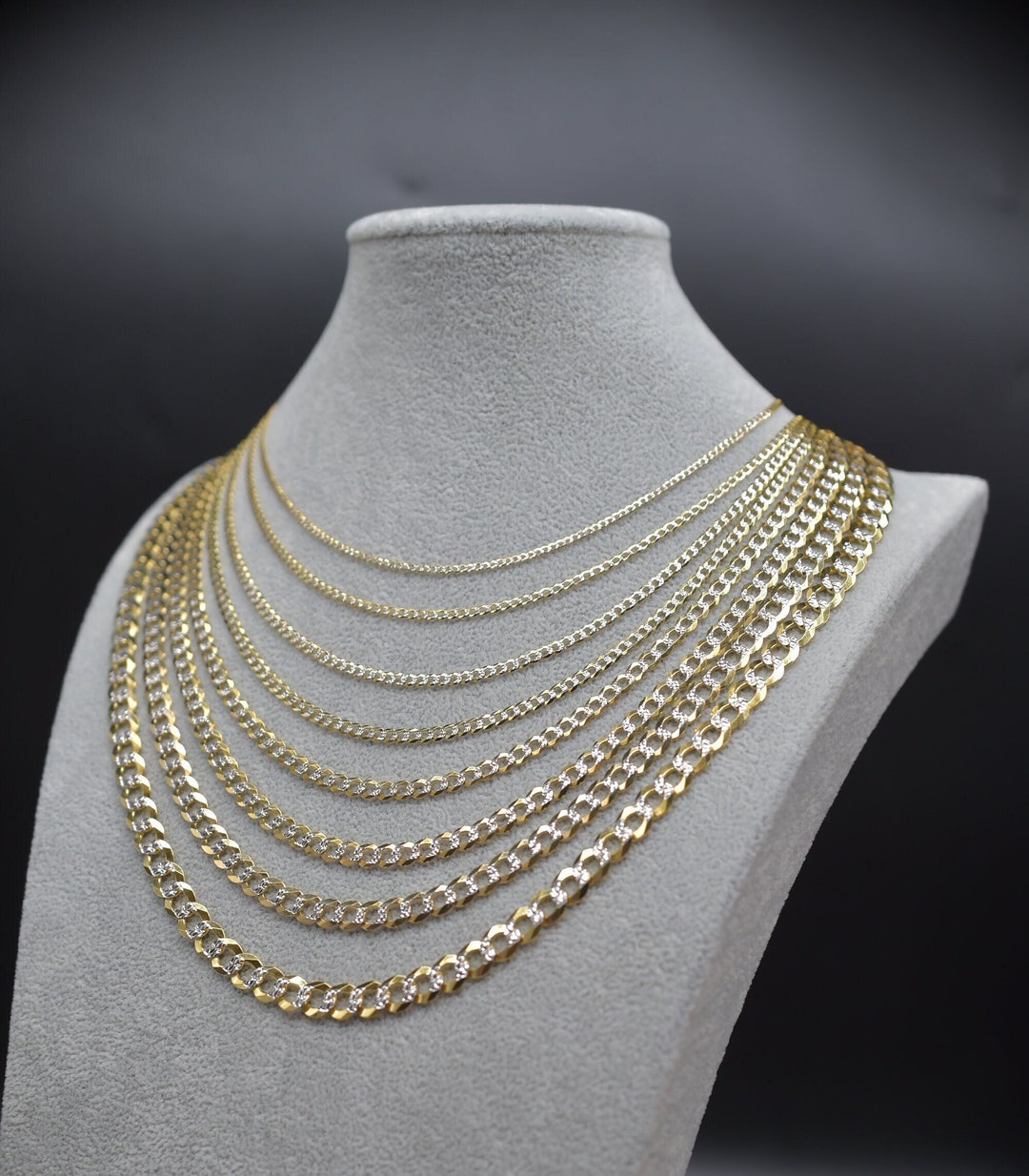 14K Real SOLID Gold Pave Cuban Curb Link Chain, SOLID Cuban Curb Chain ...