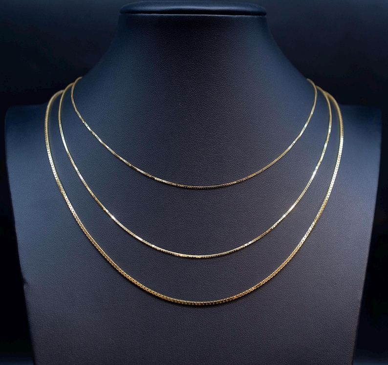 10K SOLID Gold BOX Chain, 10k Real Gold 0.8mm - 1.4mm Heavy Box Chain ...