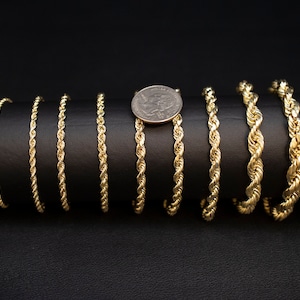 10K Gold Rope Chain Gold Rope Chain Bracelet 3mm, 3.6mm, 4mm, 4.5mm ...