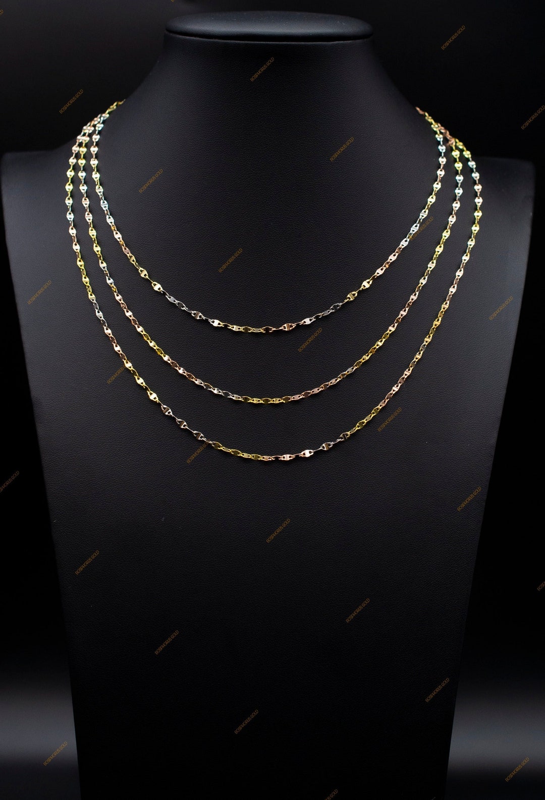 14K Solid Gold Mirror Chain,14k Solid Gold 2.5mm Tricolor Twisted ...