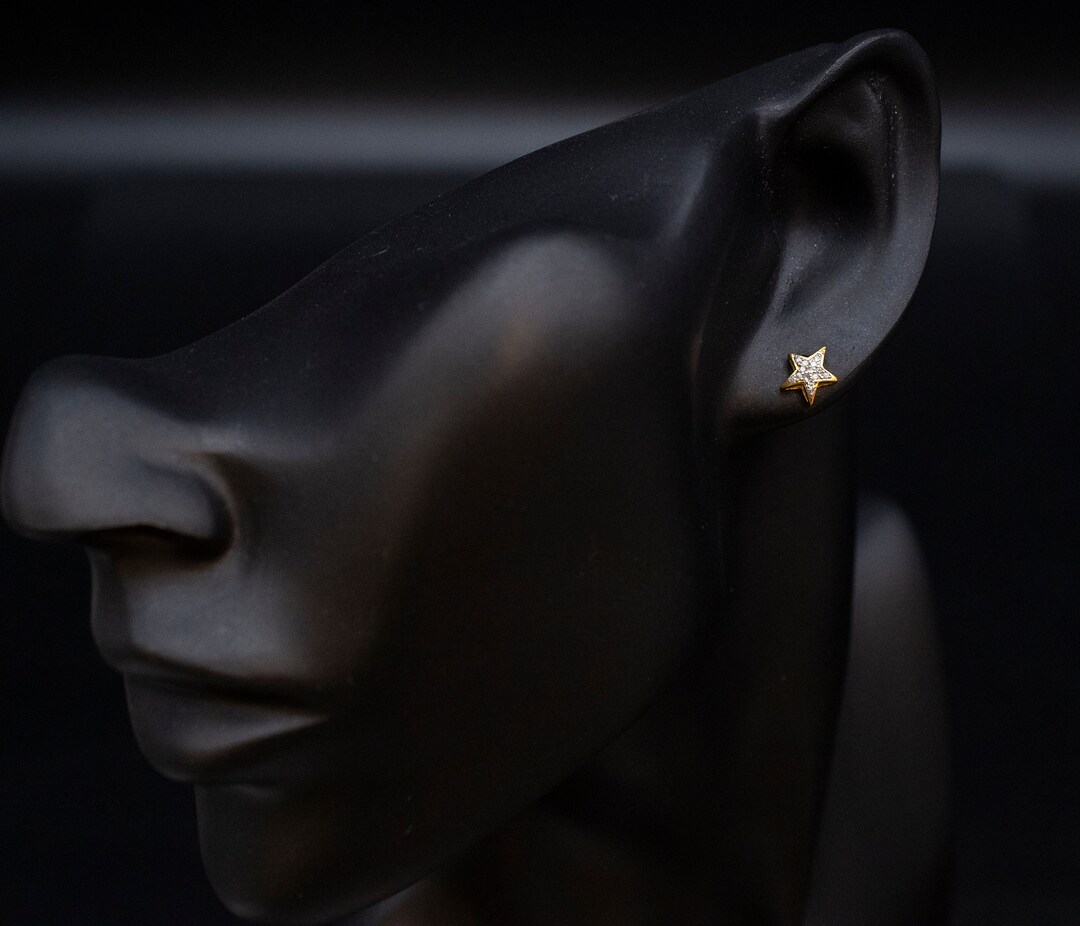Real Diamond Star Earrings, 14K Gold Diamond Earring , 14K Solid Gold ...