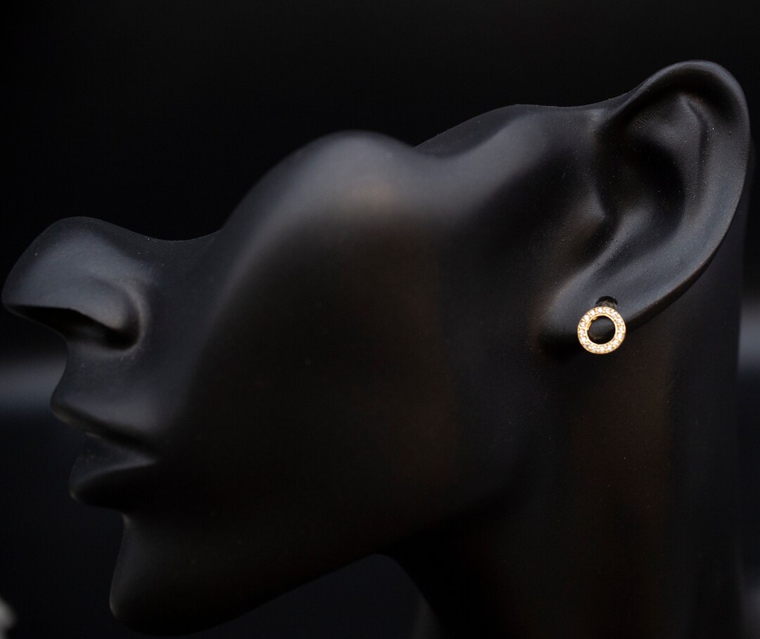 14K Real Gold Round Earring , 14K Solid Gold Square Earring ,14k Real ...