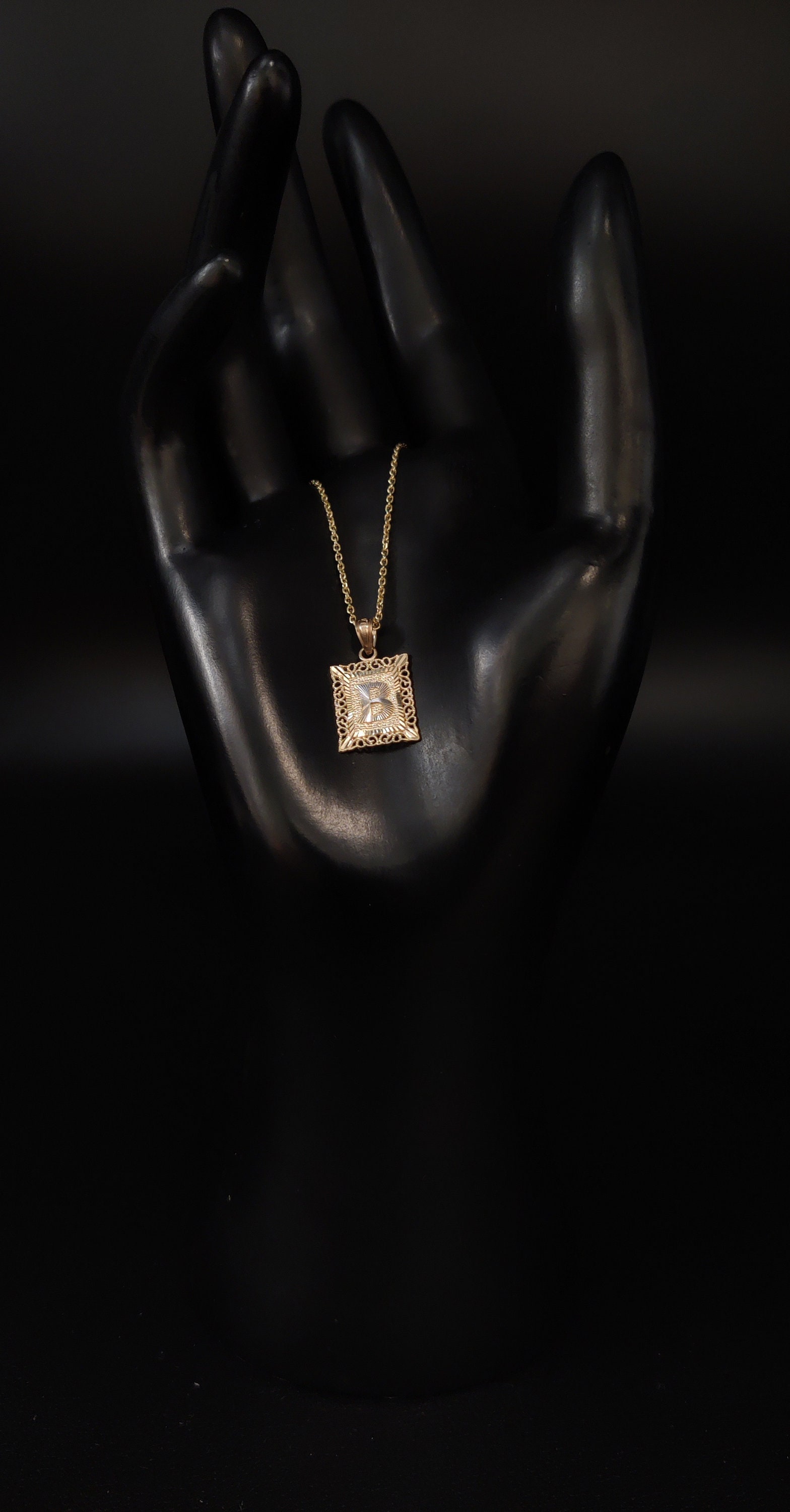 10k Real Solid Gold Initial Necklace With 10k 1.3mm Solid - Etsy