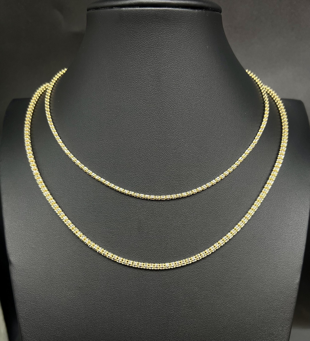 10k SOLID Real Gold Iced Out Chain, Two Tone Yellow and White Diamond ...