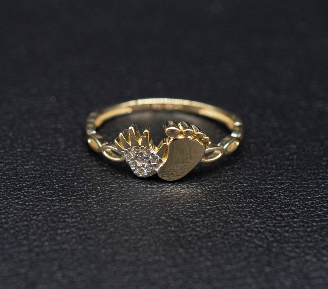 14k Real Solid Gold Baby Hand and Foot Ring, 14k Solid Gold Women ...