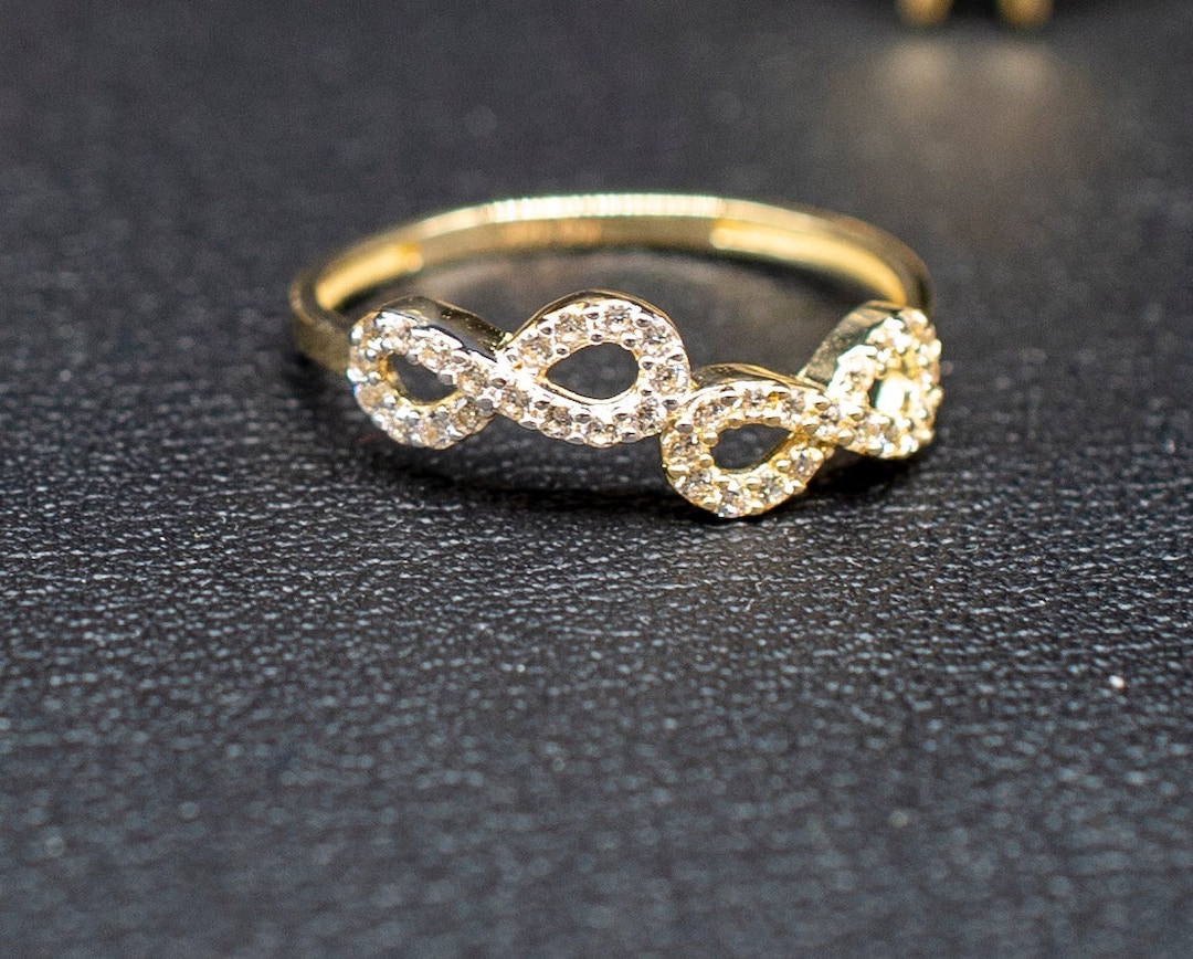 10k Real Solid Yellow Gold Infinity Ring, 10k Solid Gold Women Dainty ...