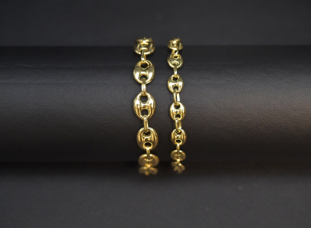 14K Real Gold Puffed Mariner Bracelet, 14K Gold 4.5mm 9mm Puffed ...