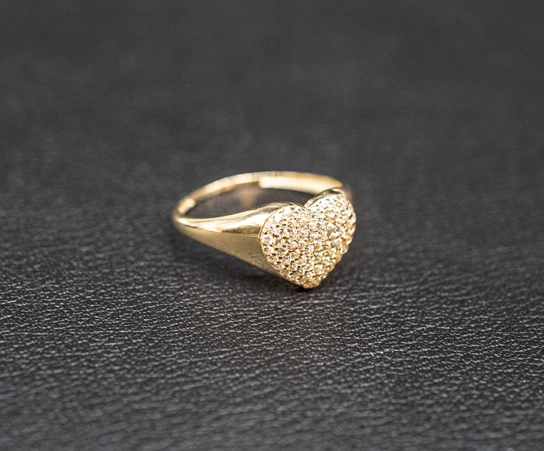 14k Real Solid Gold Heart Ring, 14k Solid Gold Women Heart Ring, Heart ...