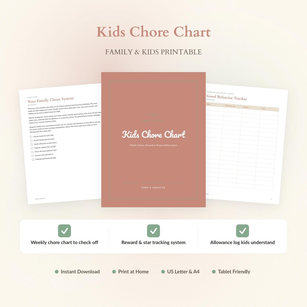 Kids Weekly Chore Chart, Rewards, Allowance Tracker (PDF) - Etsy