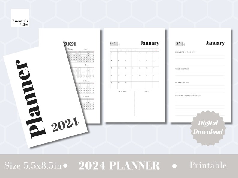 Planner 2024 Minimalistic Calendar 2024 Instant Download Printable ...